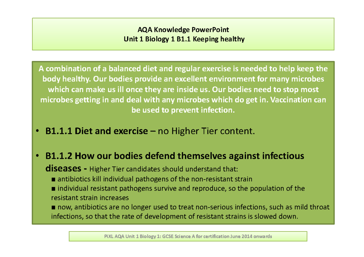 AQA Unit 1 Biology 1: Keeping Healthy and Defending Against Disease ...