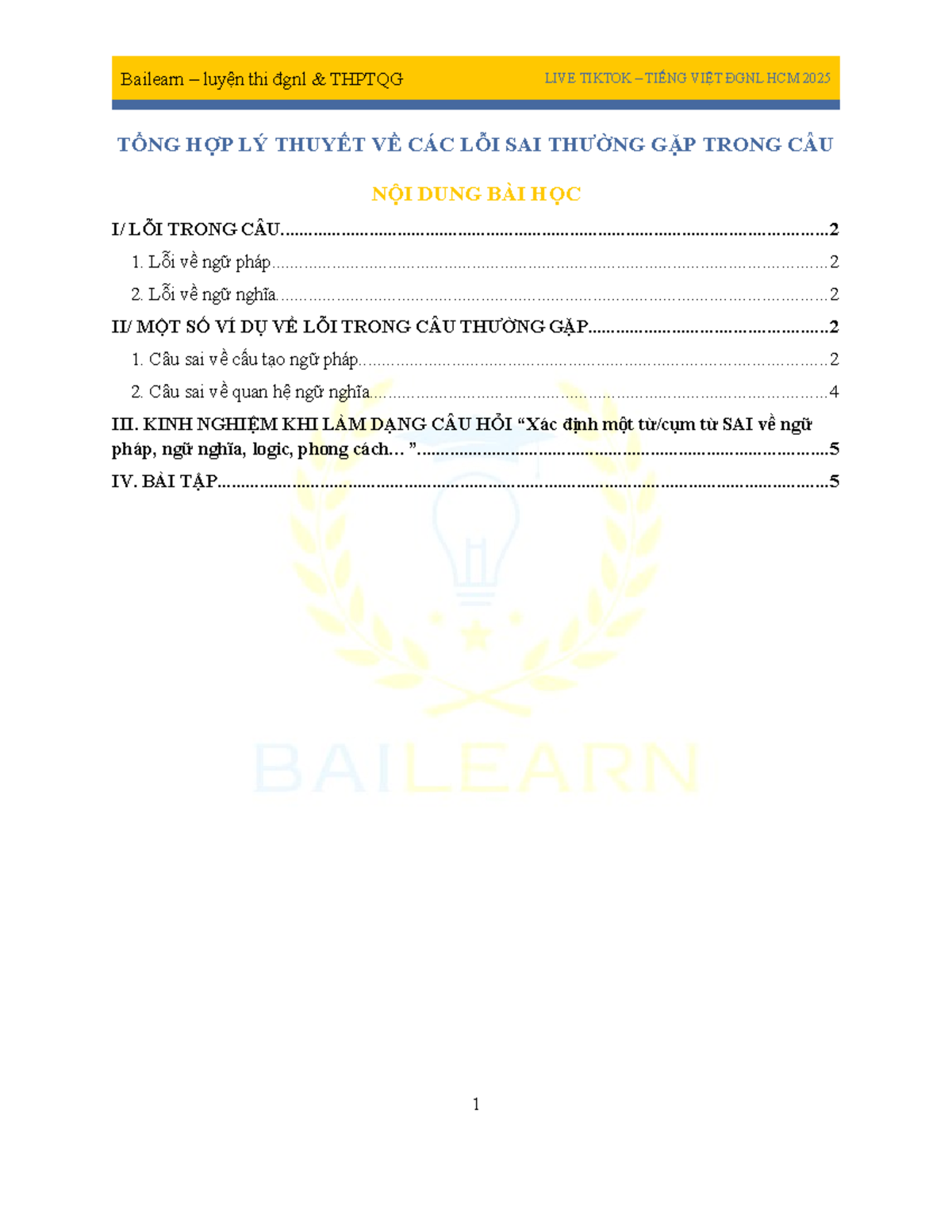 English, The Couse - TỔNG HỢP LÝ THUYẾT VỀ CÁC LỖI SAI THƯỜNG GẶP TRONG ...