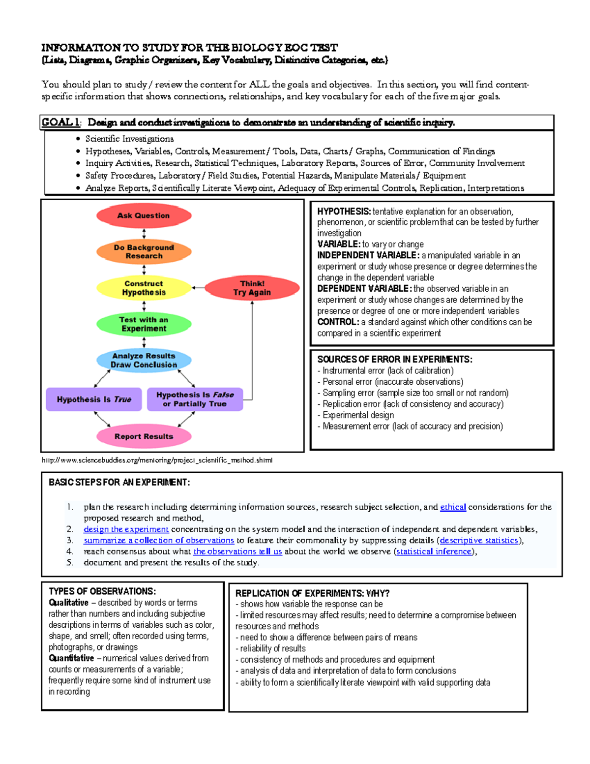 Biology EOC Study Guide: Key Concepts, Investigations, and Vocabulary ...
