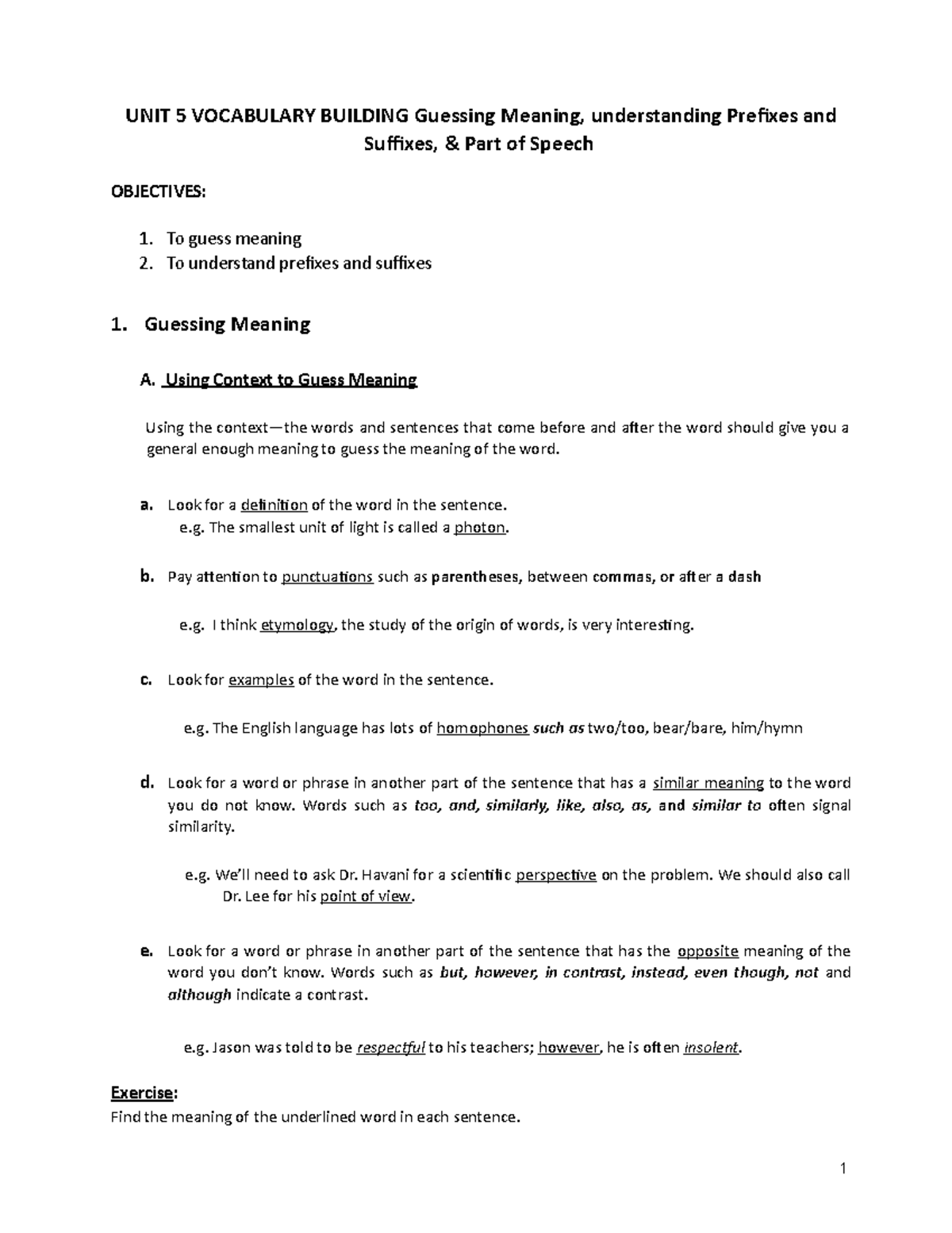 UNIT 5 Integrated English Vocabulary Building - TA 2020-2021 - Studocu