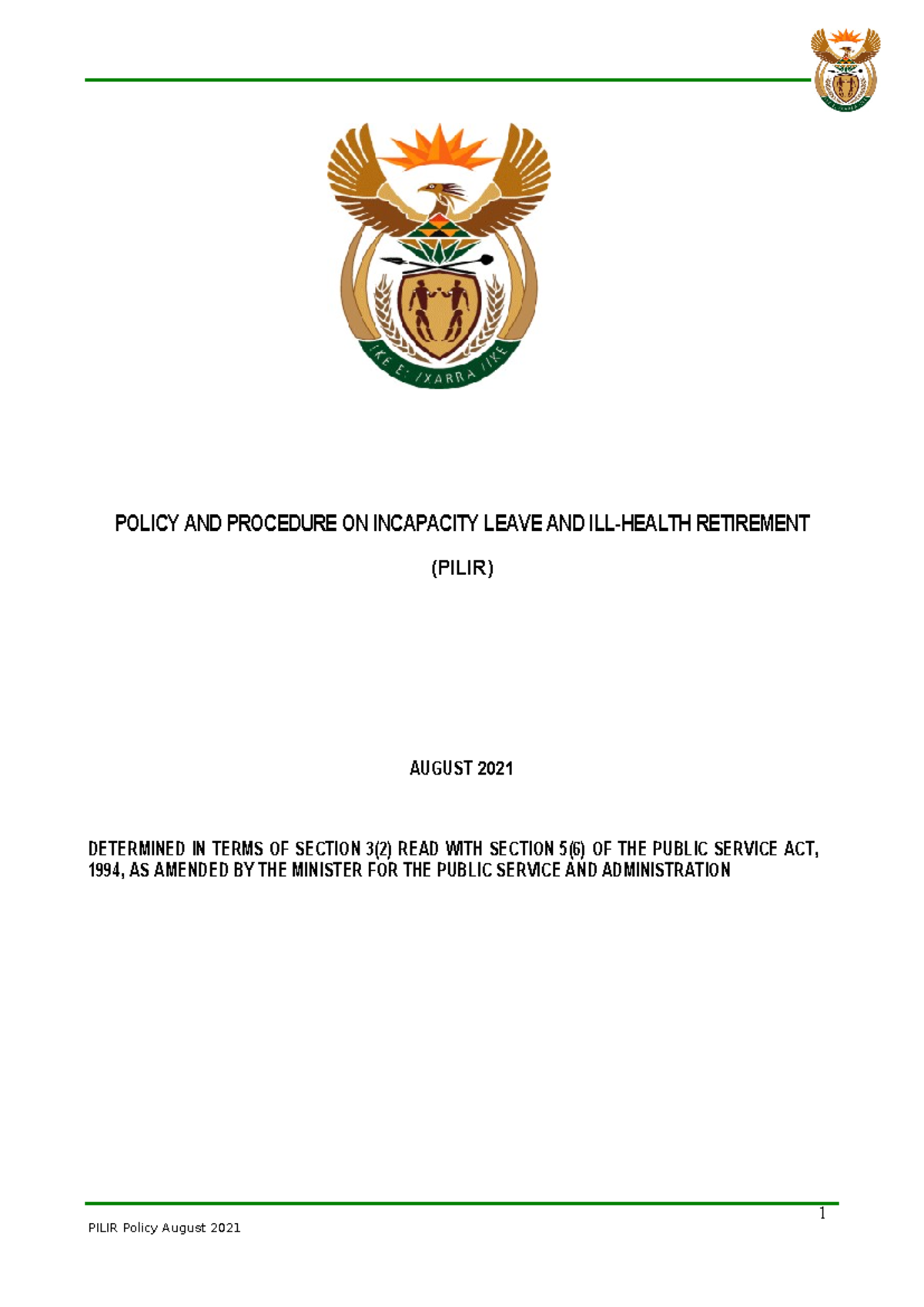 PILIR Policy & Procedure on Incapacity Leave & Ill-Health Retirement ...