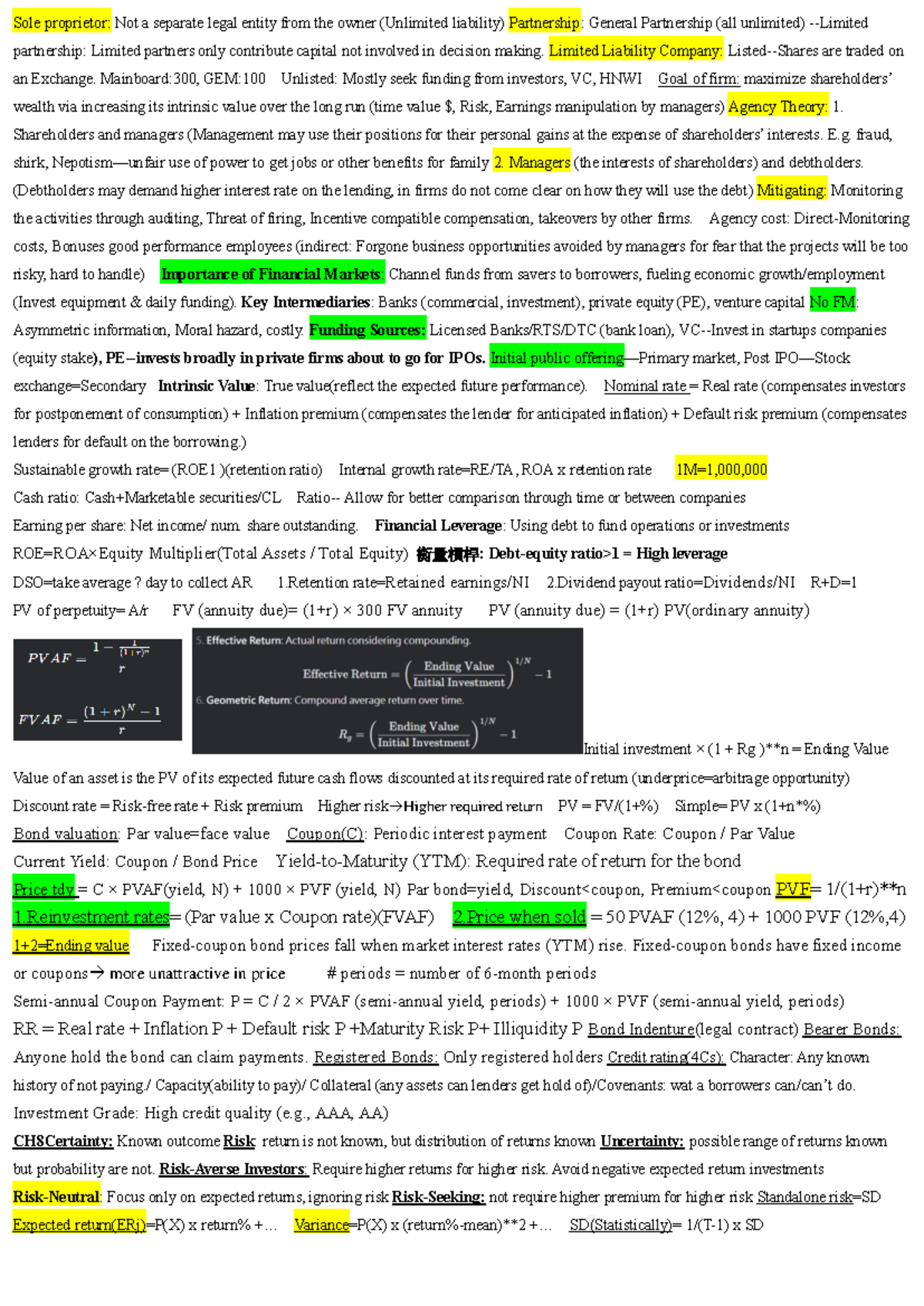 FM Final Exam Cheatsheet: Understanding Legal Entities & Financial Markets - Studocu