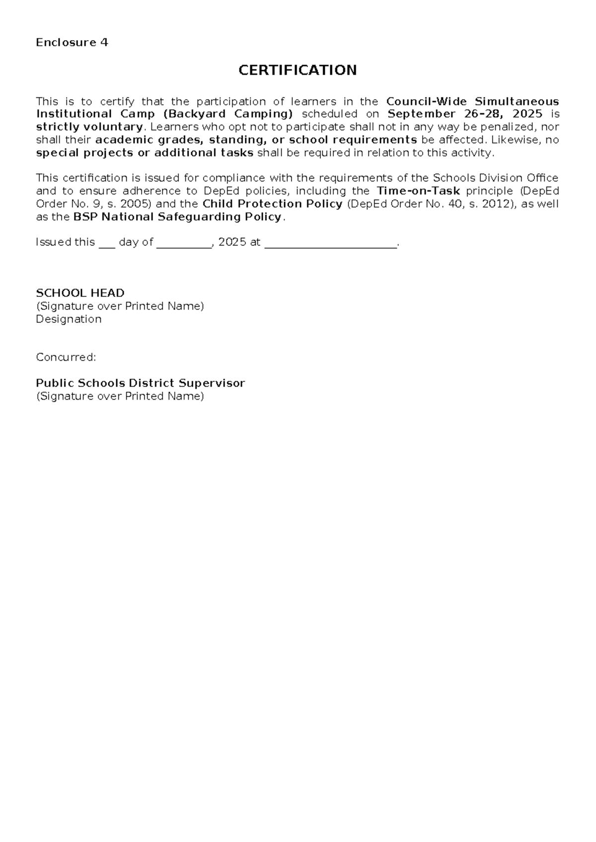 BSP 2025 Simultaneous Institutional Camp Certification & Consent Form ...