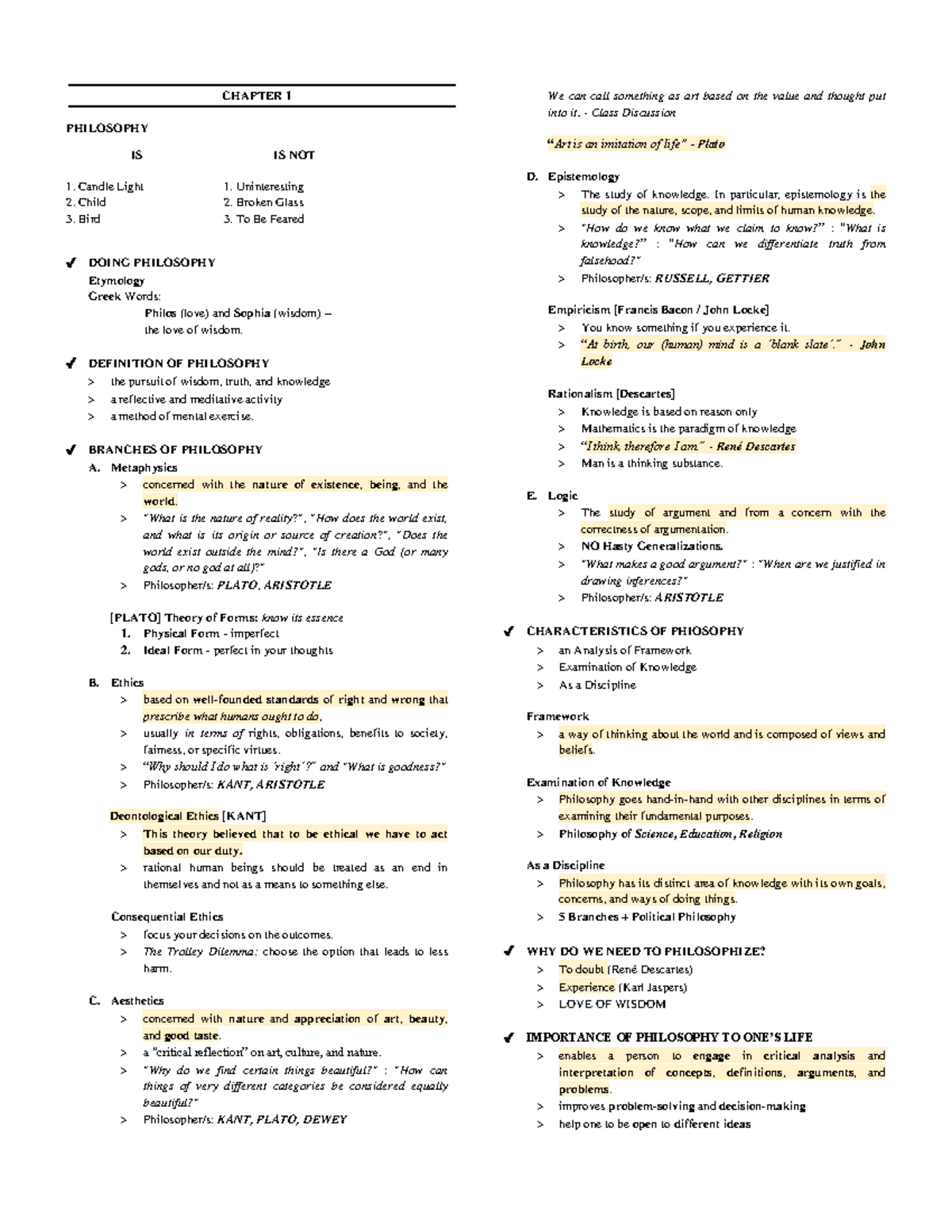 PHILOSOPHY IS 1: Lecture Notes on Key Concepts and Theories - Studocu
