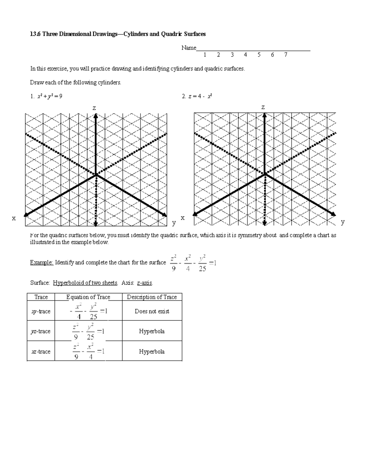 13 - Multivariable Calculus Worksheet: 3D & Quadric Surfaces - Studocu