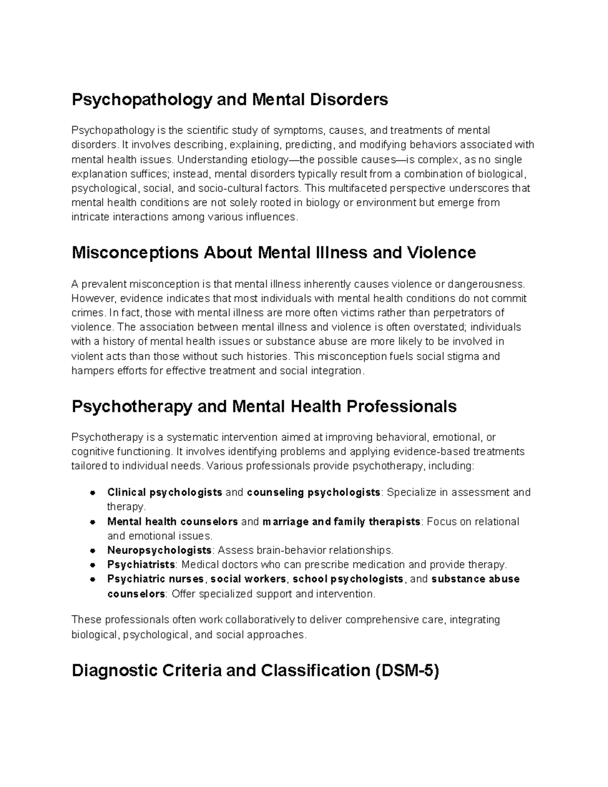 Comprehensive Guide to Psychopathology and Mental Disorders (PSY 101 ...
