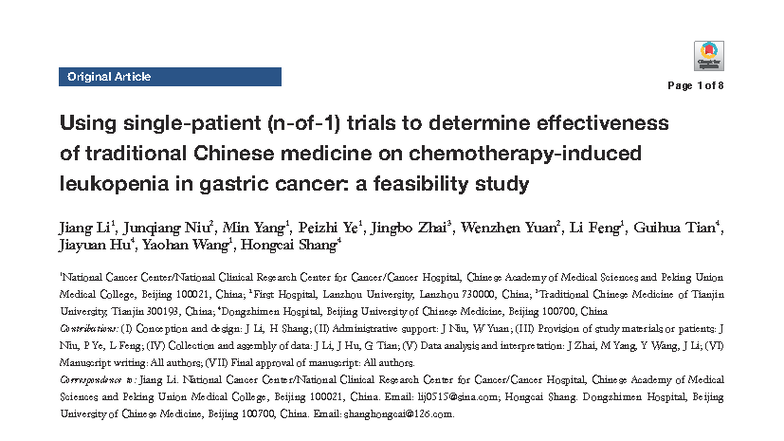 Using Single-Patient Trials to Assess TCM for Chemotherapy Efficacy ...