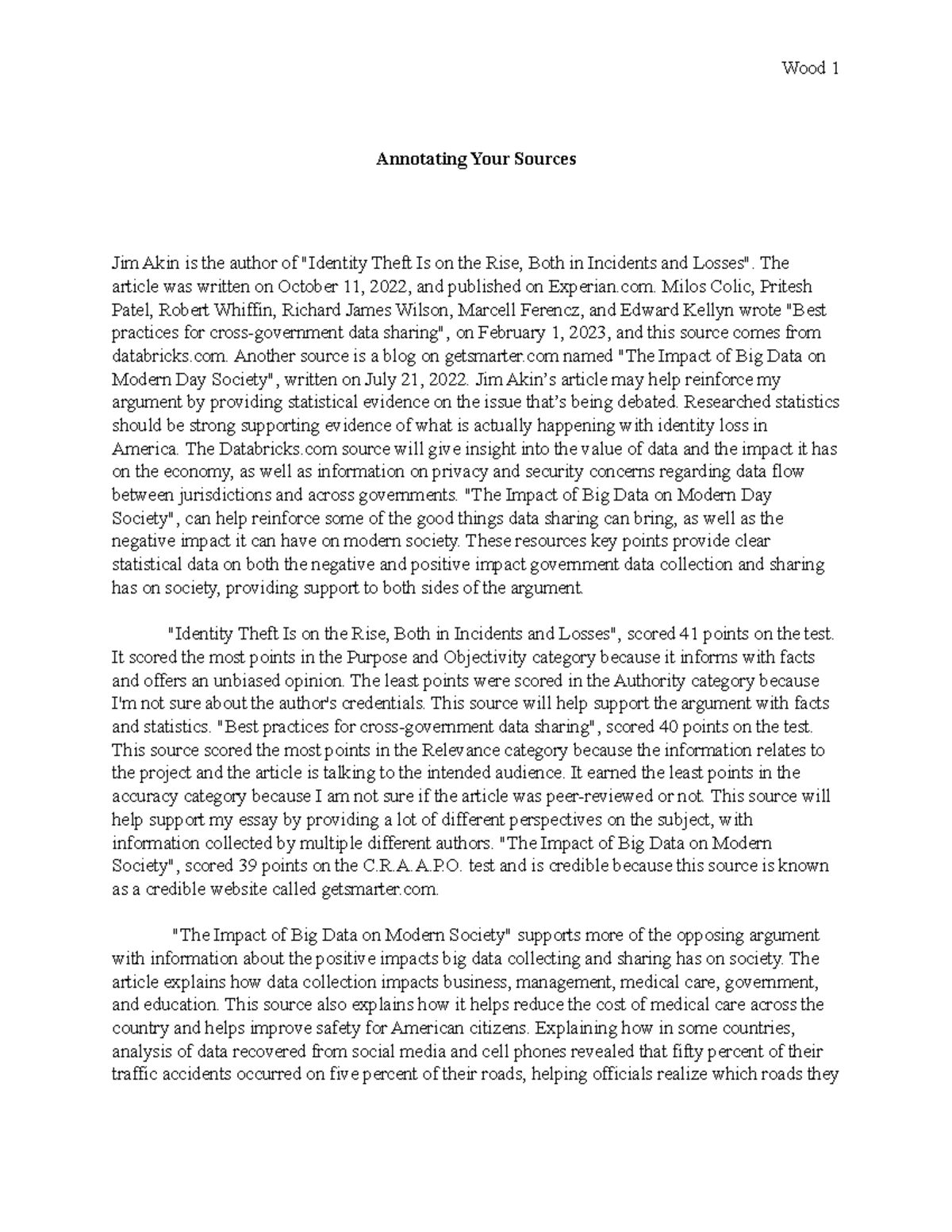 Annotating Your Sources - Wood 1 Annotating Your Sources Jim Akin is ...
