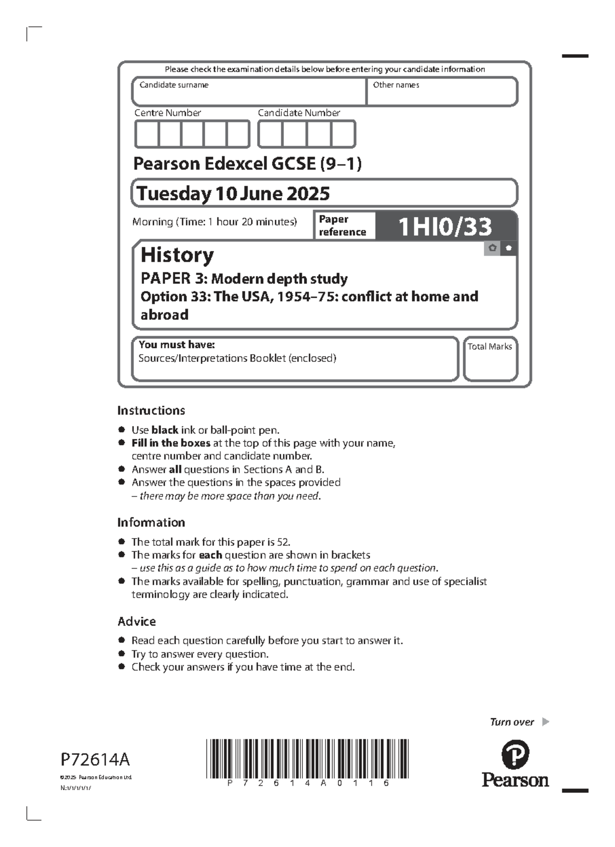 GCSE History 2025 Paper 3: The USA, Conflict at Home and Abroad Exam ...