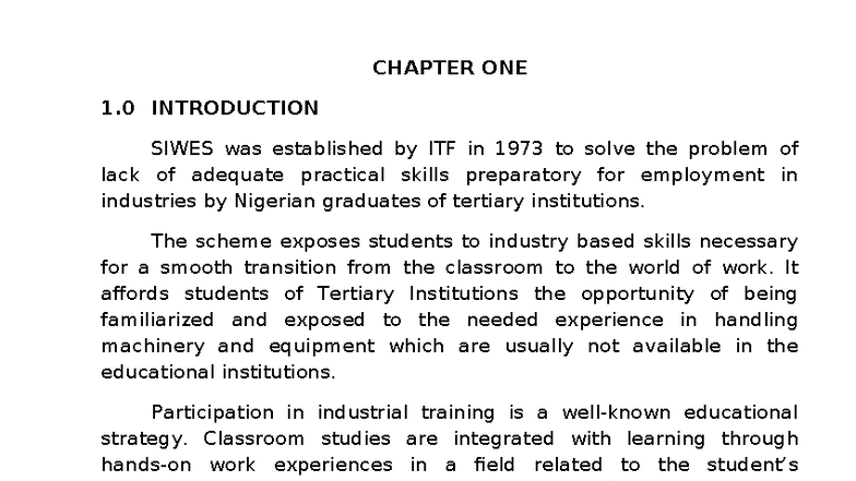 SIWES Overview and Objectives in Art & Design Education - Studocu
