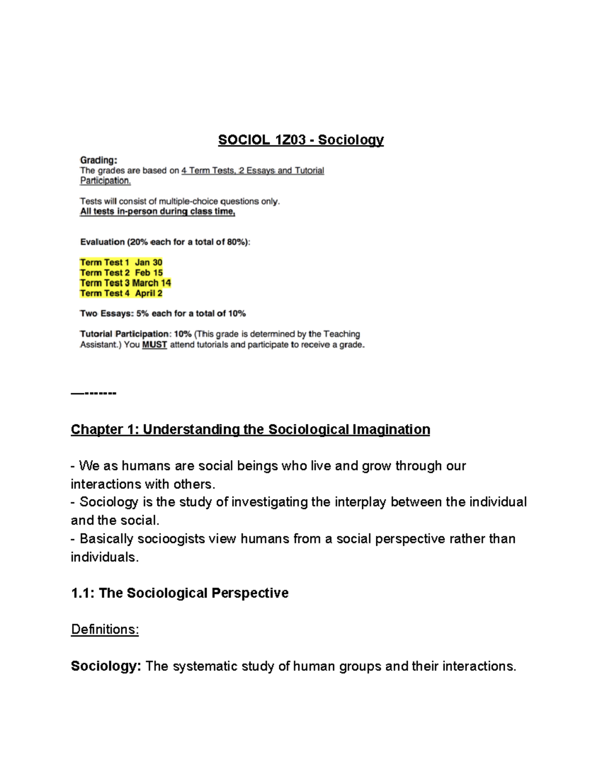 Sociol 1Z03 - Chapter 1: Exploring the Sociological Imagination and ...