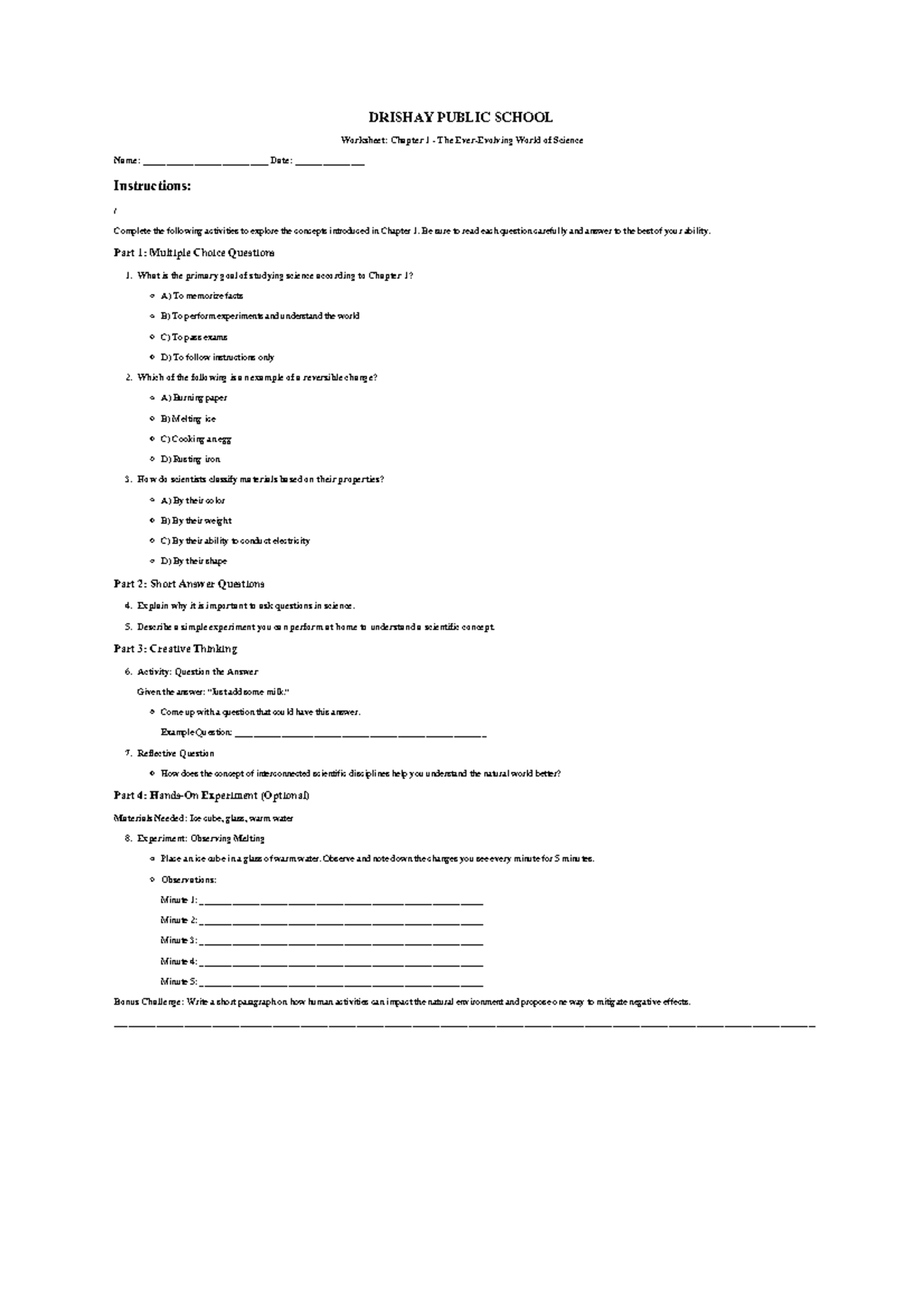Worksheet: Chapter 1 - The Ever-Evolving World of Science - Studocu
