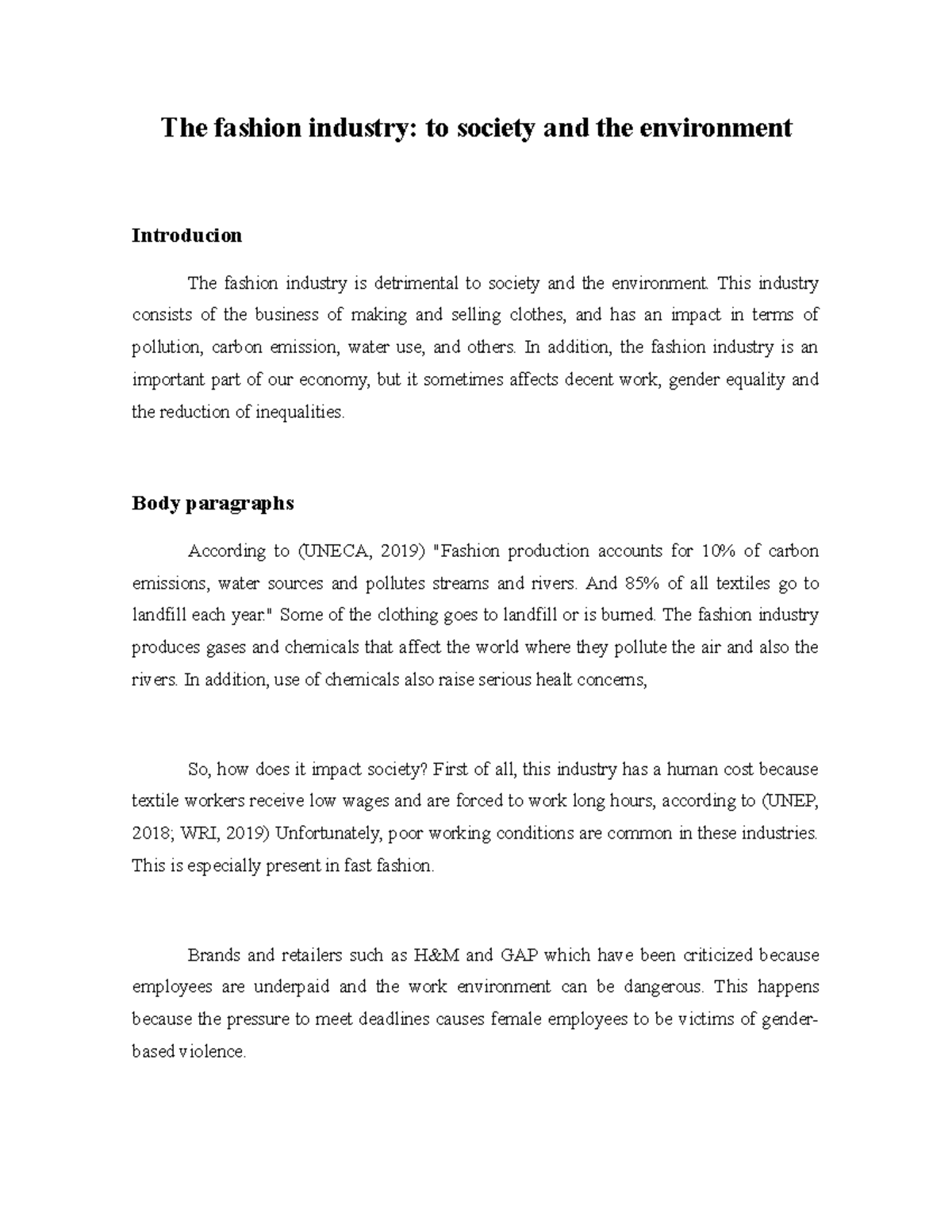 The Fashion Industry: Social and Environmental Impacts - English Essay ...