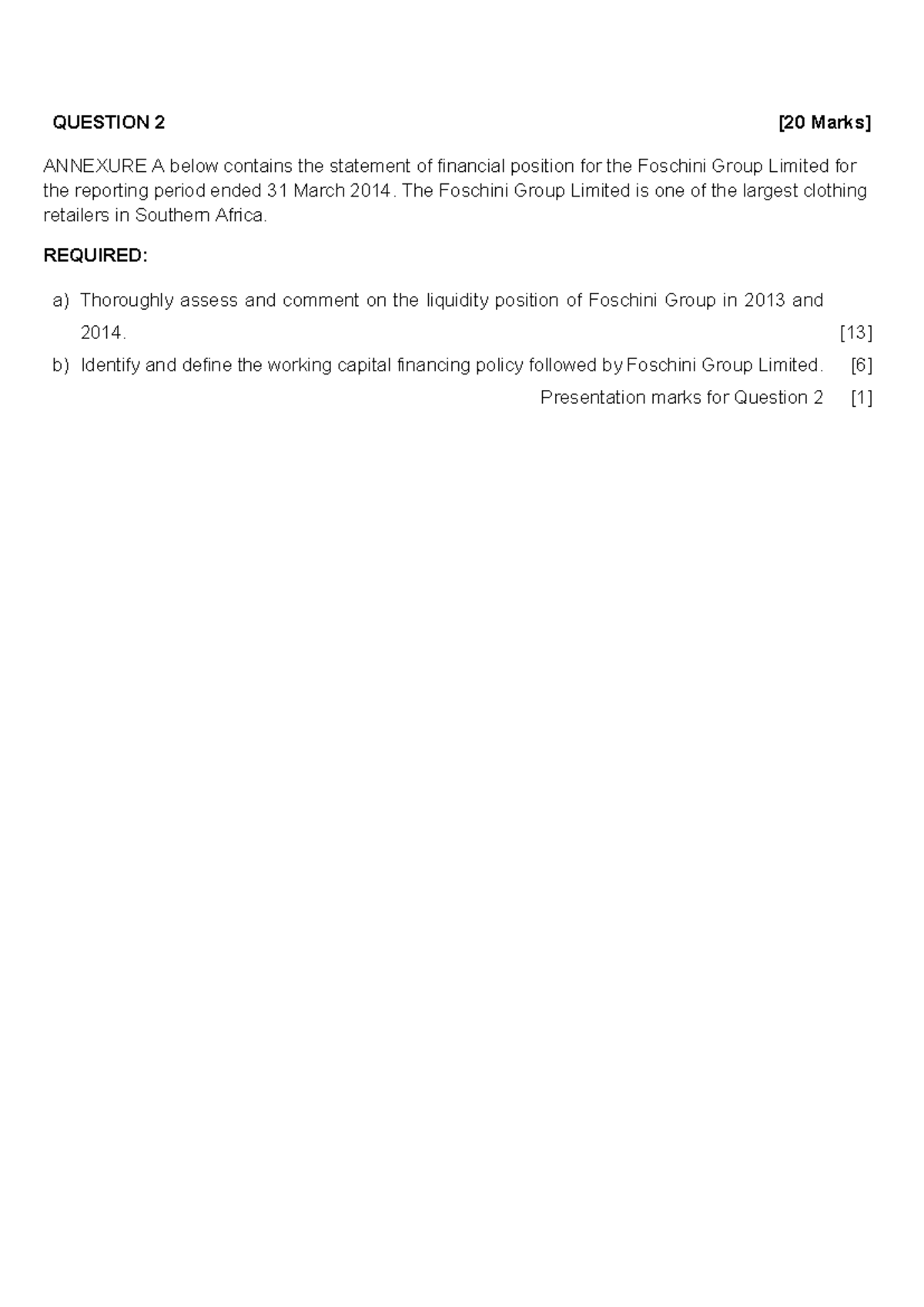 CMAA 021 Examination: Liquidity & Working Capital Analysis of Foschini ...