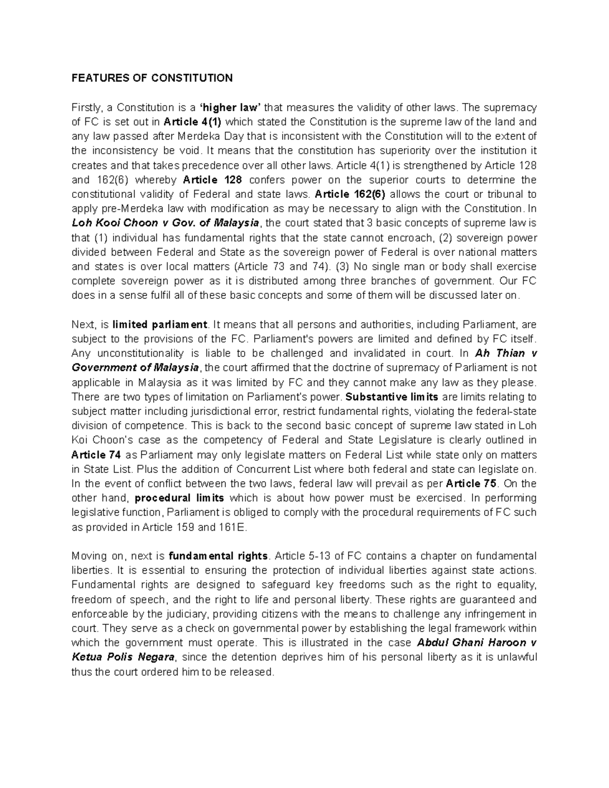 Features of the Constitution: Key Principles and Limitations - Studocu