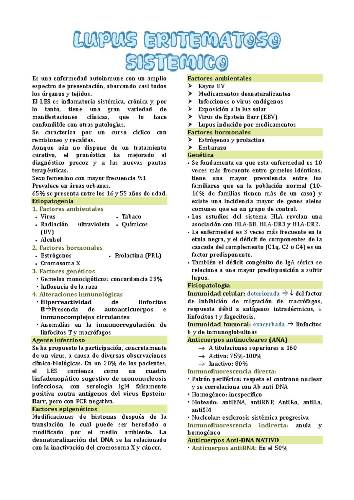 LUPUS ERITEMATOSO SISTÉMICO: Características y Tratamiento - Studocu