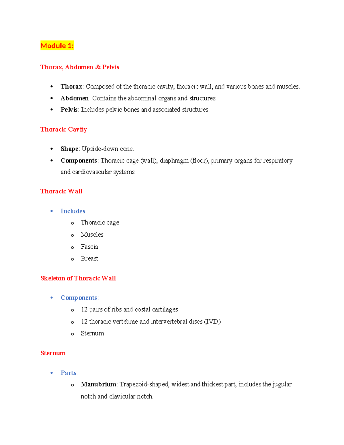 Complete Final Notes for Anatomy (ANAT 101) - Thorax, Abdomen & Pelvis ...