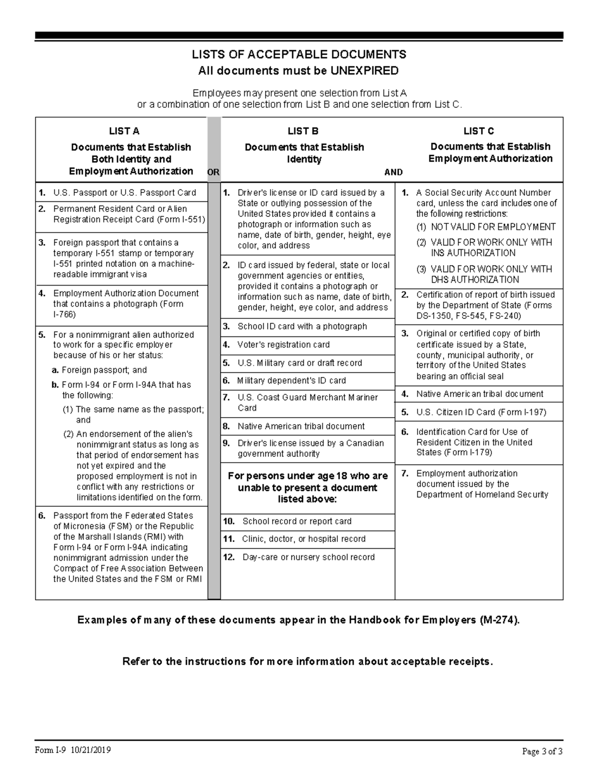 I9acceptabledocuments - LISTS OF ACCEPTABLE DOCUMENTS All documents ...