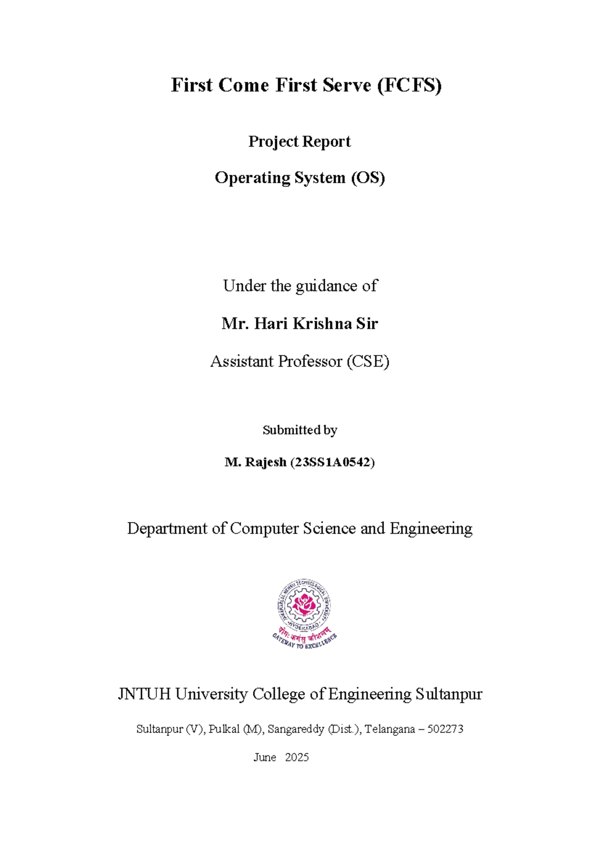 FCFS CPU Scheduling Algorithm Project Report (OS) - Studocu