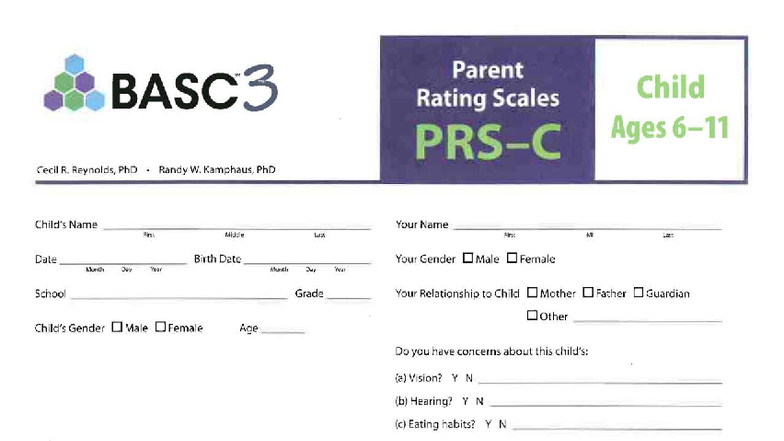 BASC3 Parent Rating Scale for Children Aged 6-11 - Studocu