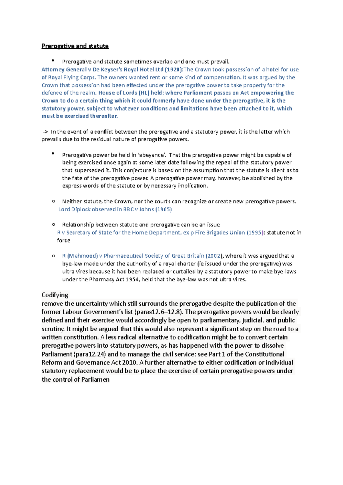 Prerogative vs Statute: Legal Principles and Case Analysis - Studocu