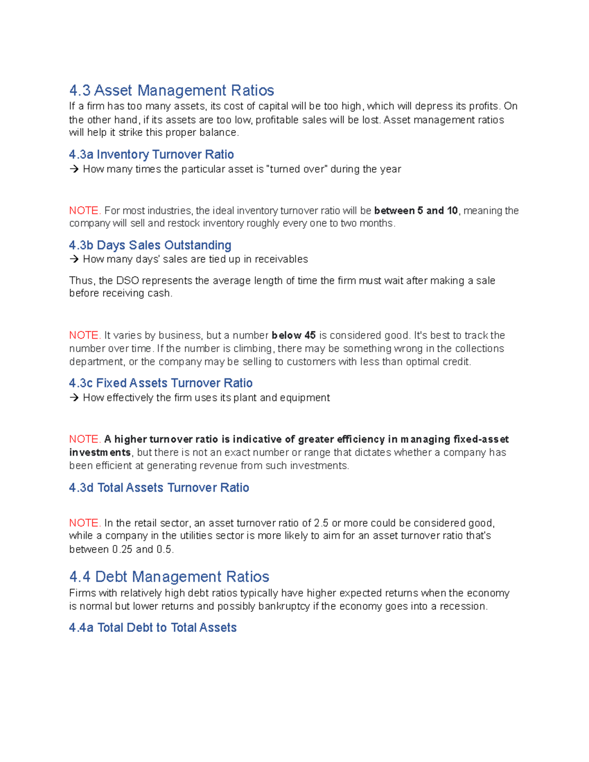Asset Management Ratios Overview and Key Metrics Analysis - Studocu