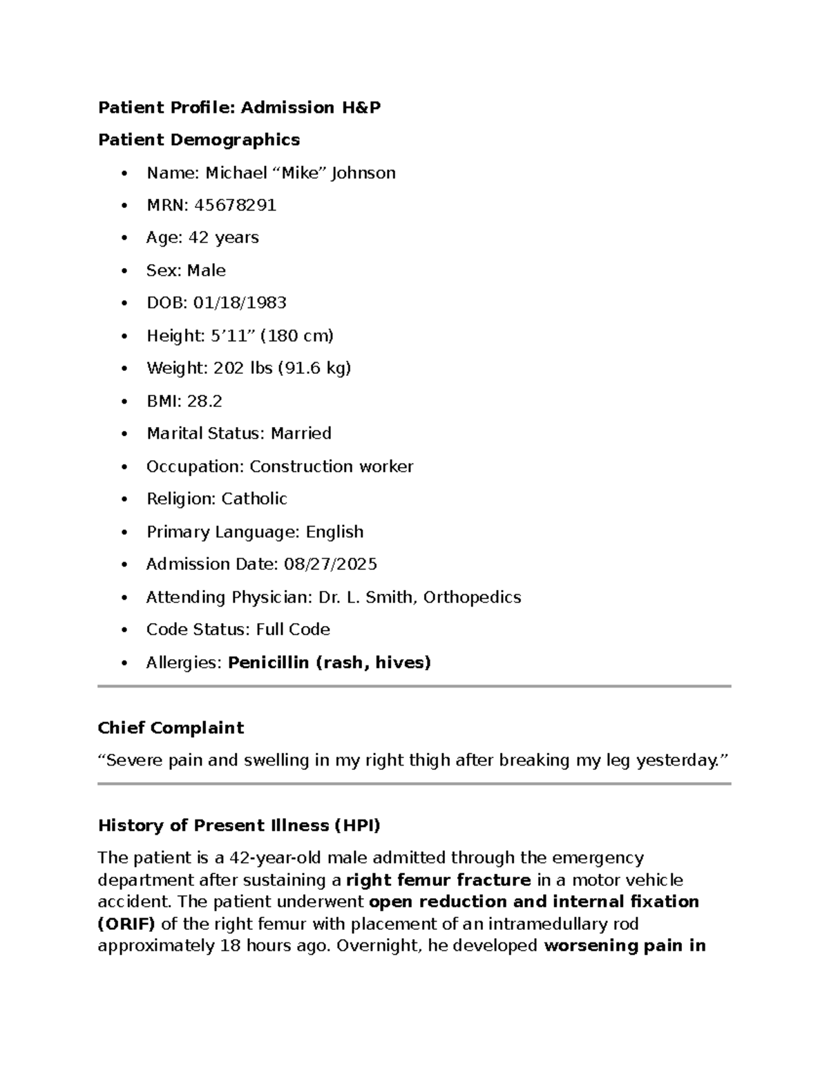 Patient Profile: Michael Johnson - Compartment Syndrome Case Study ...