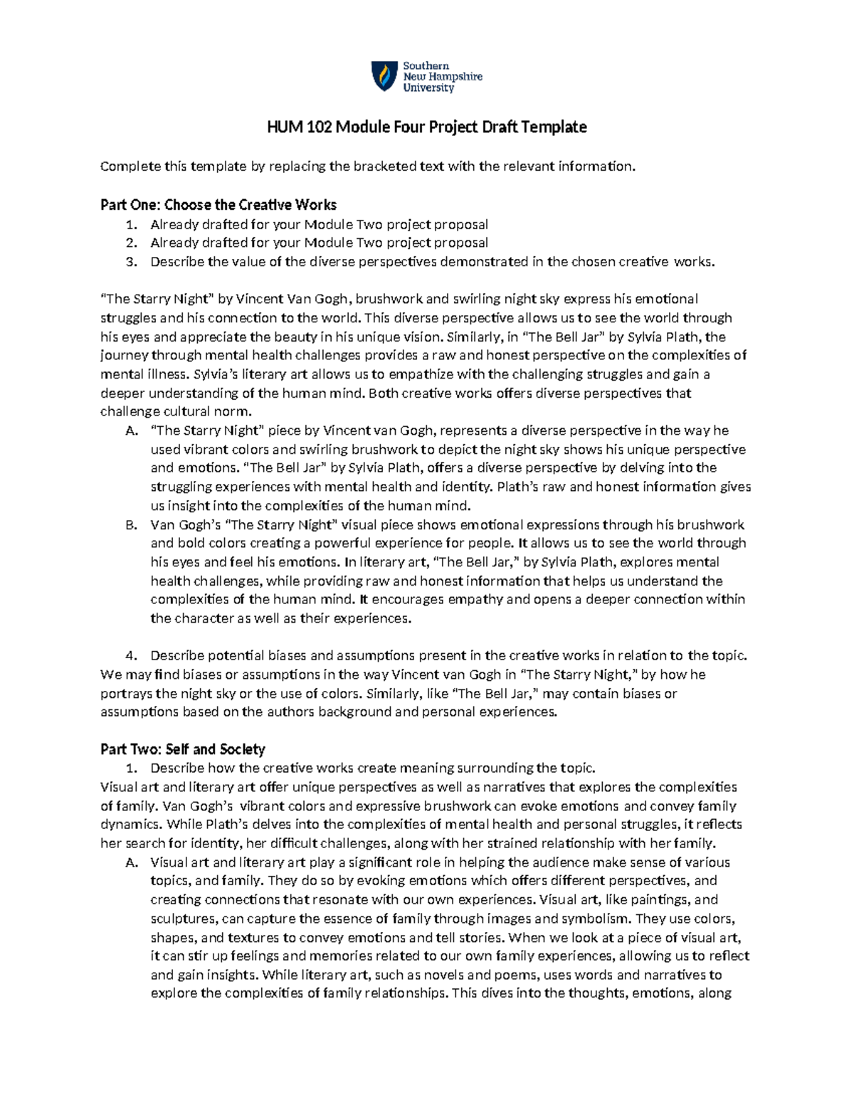 HUM 102 Module 4 Project Draft: Exploring Creative Works and ...