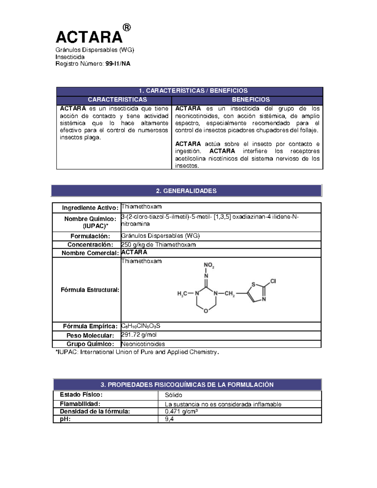 Ficha Técnica del Insecticida ACTARA 25WG - Marzo 2017 - Studocu