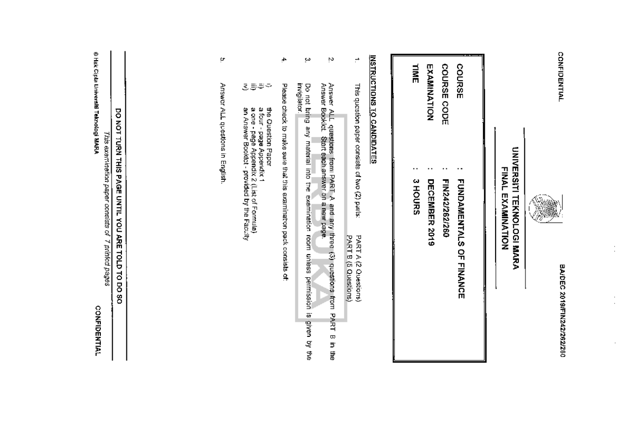 FIN242 Final Exam Past Year Questions - Fundamentals of Finance (Dec ...