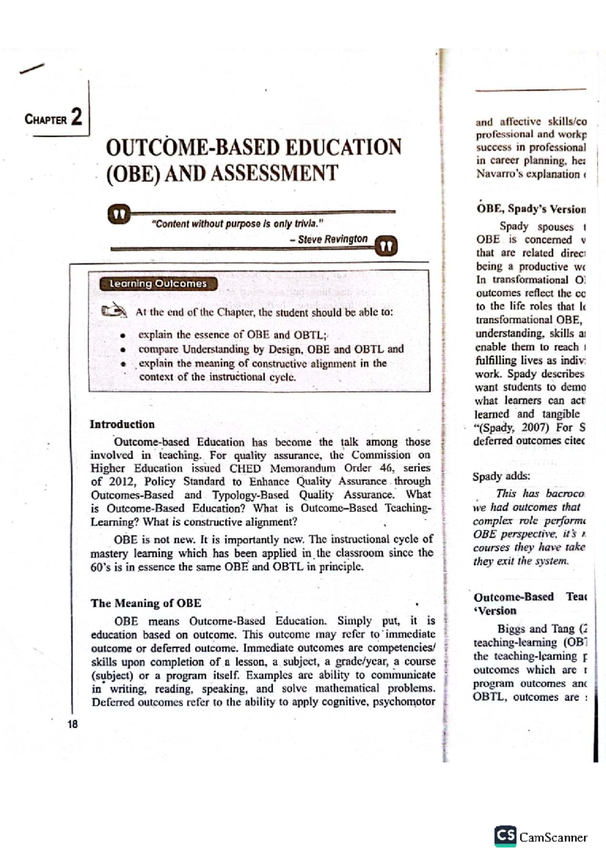 AL2 Chapter 2: OBE and Assessment in Professional Education - Studocu