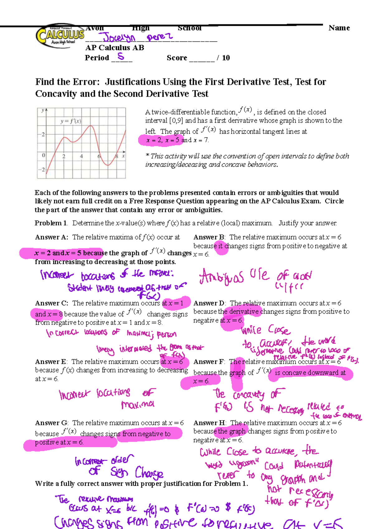 Find the Error: Justifications Using FDT & Concavity Test - AP Calculus ...