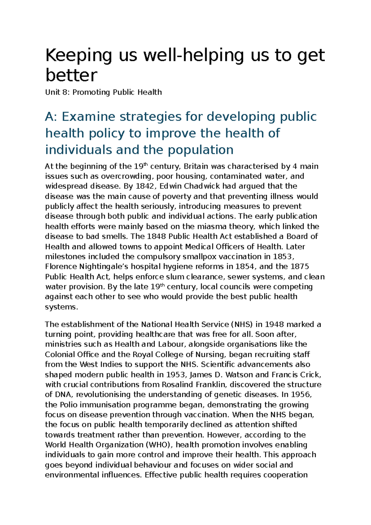 Unit 8: Promoting Public Health - Strategies for Health Improvement ...