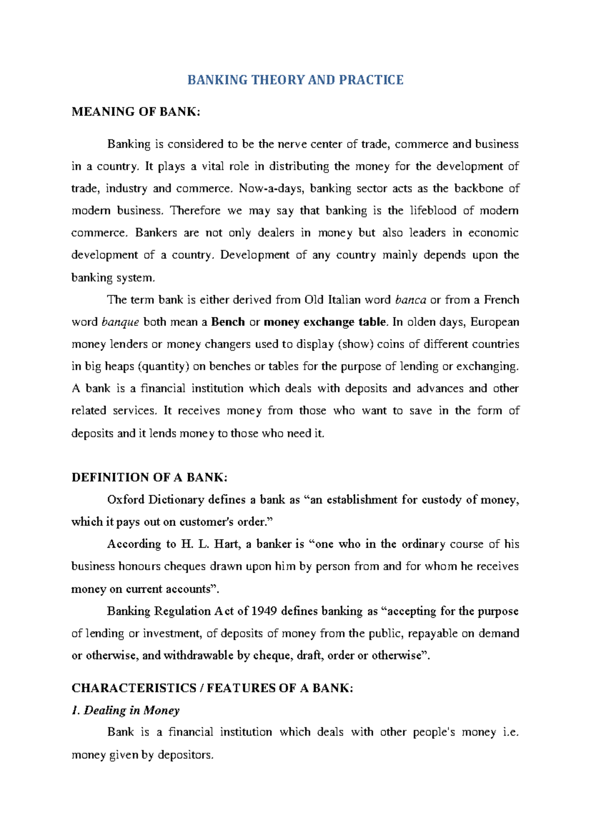 Banking Theory and Practice: Key Concepts and Functions Explained - Studocu
