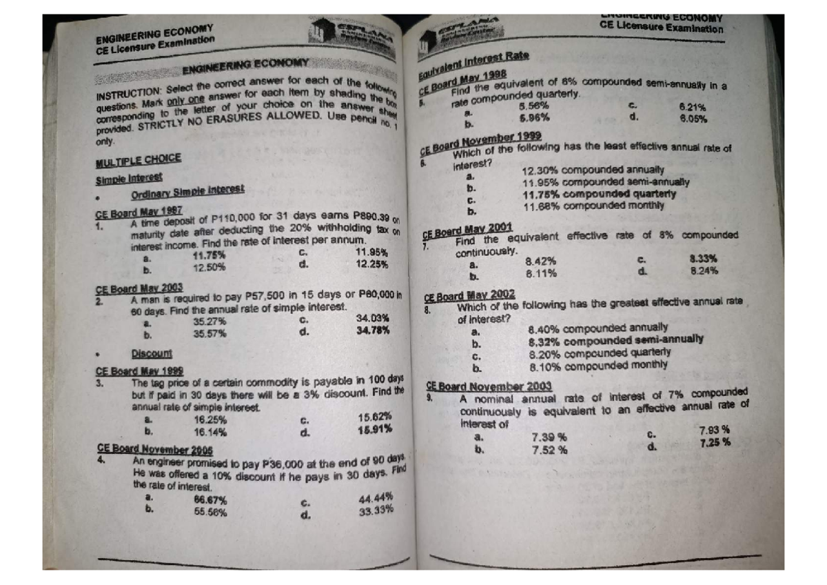 Engineering Economy Practice Problems: Past Board Questions - Studocu