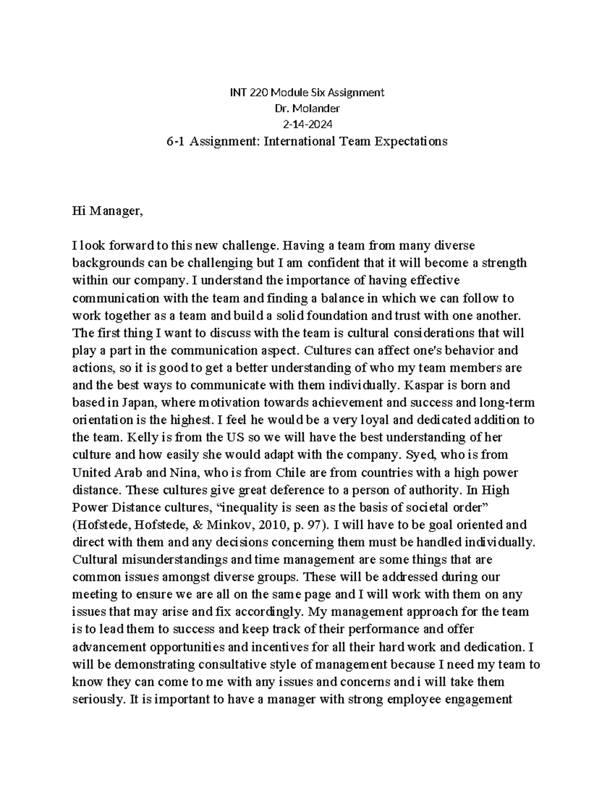 INT-220 Week 6 Assignment: International Team Expectations - Studocu