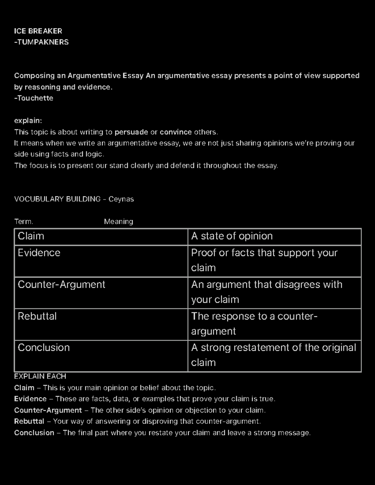 ICE Breaker 2: Composing an Effective Argumentative Essay - Studocu
