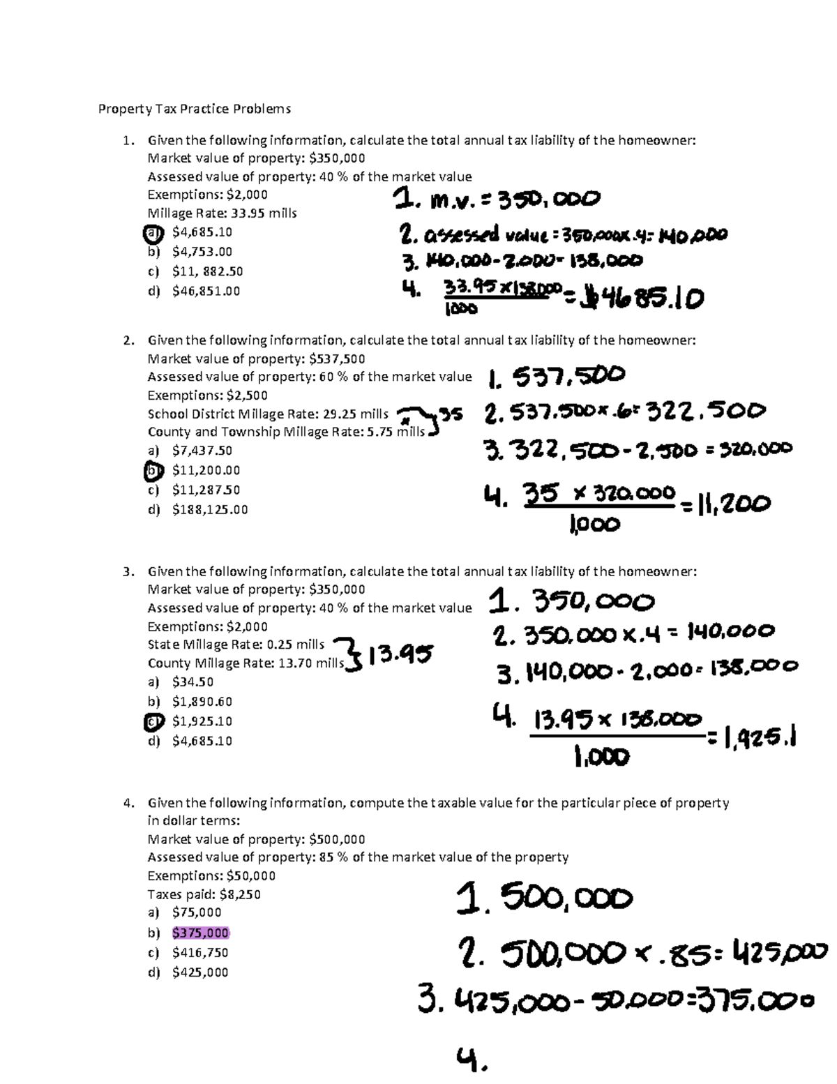 Property Tax Practice Problems & Solutions (Course Code: PT101) - Studocu