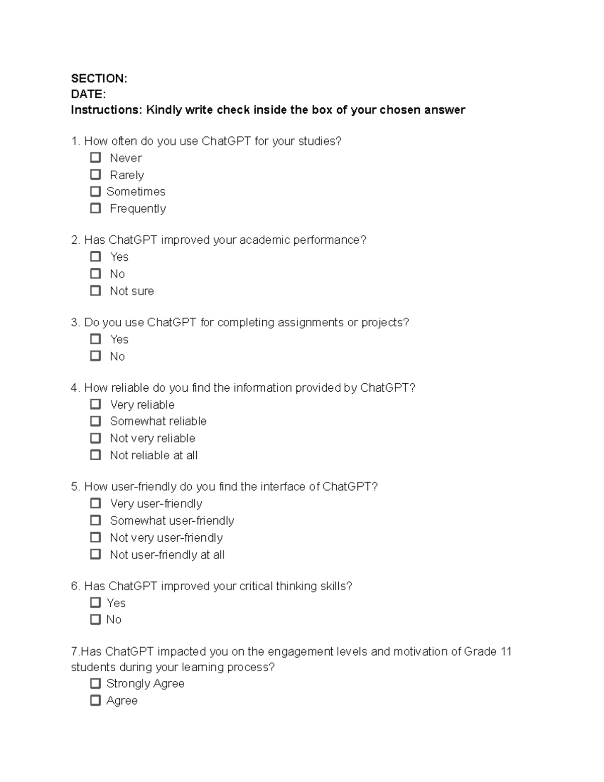 Survey on ChatGPT Usage - uiuiukiki - Studocu
