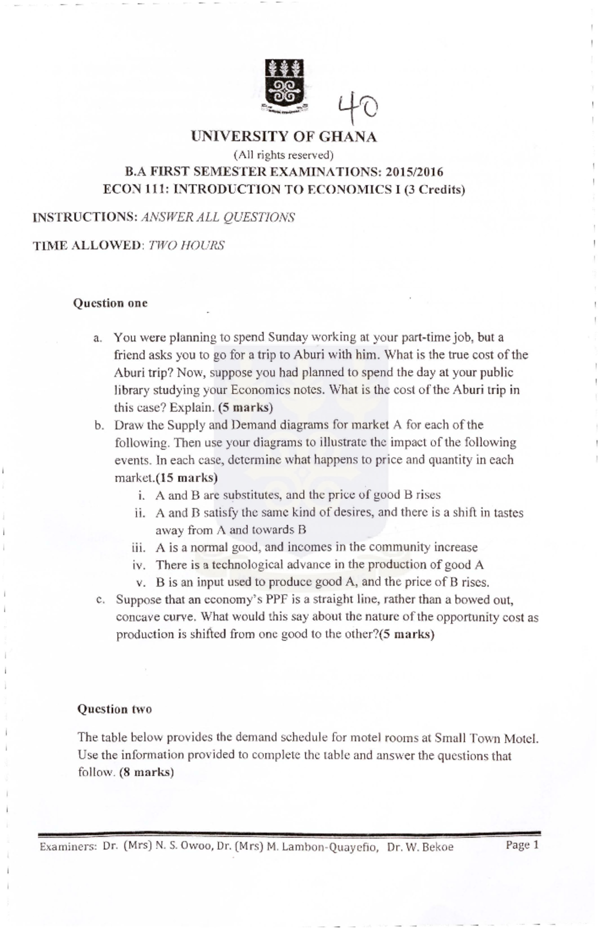Exam December 2018, questions and answers - UNIVERSITY OF GHANA (All ...