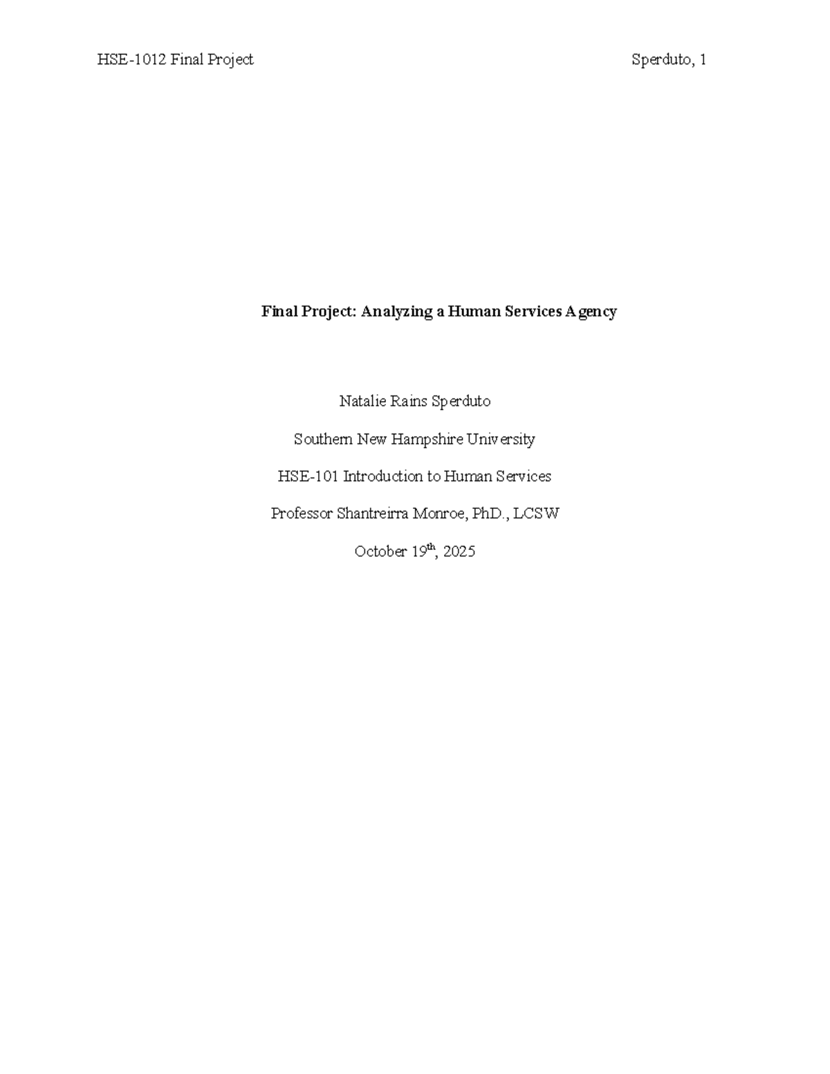 HSE-101 Final Project: Analyzing Skyridge Human Services Agency - Studocu