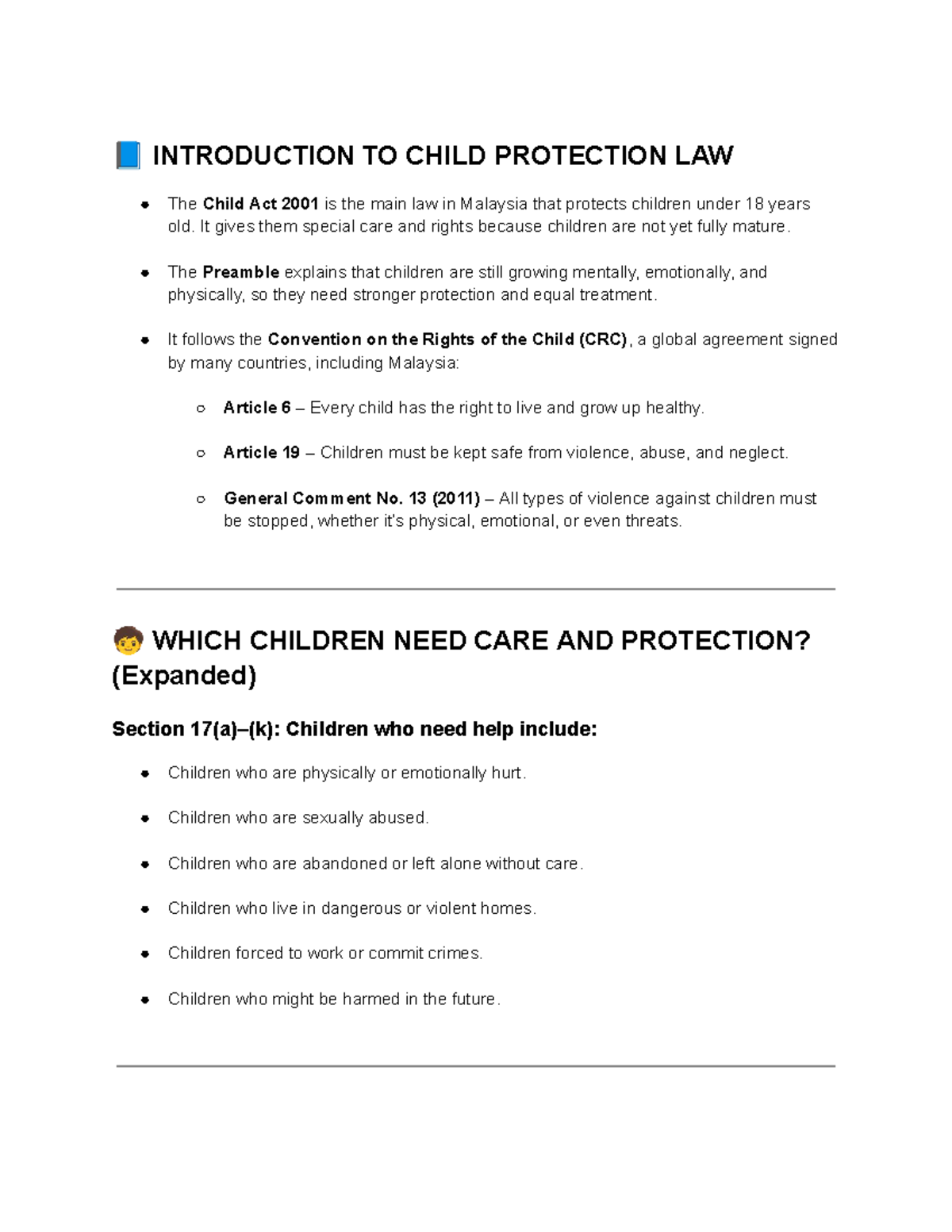 Child Law Test Notes: Understanding the Child Act 2001 - Studocu