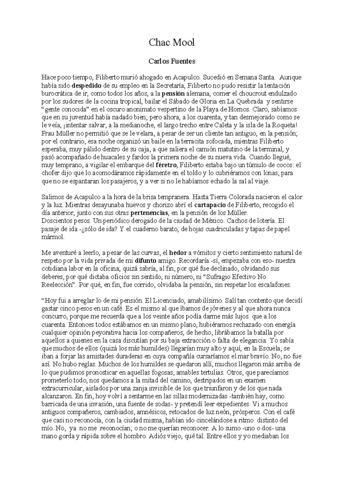 EL CHAC MOOL DE Carlos Fuentes.docx SNS II - Chac Mool Carlos Fuentes ...