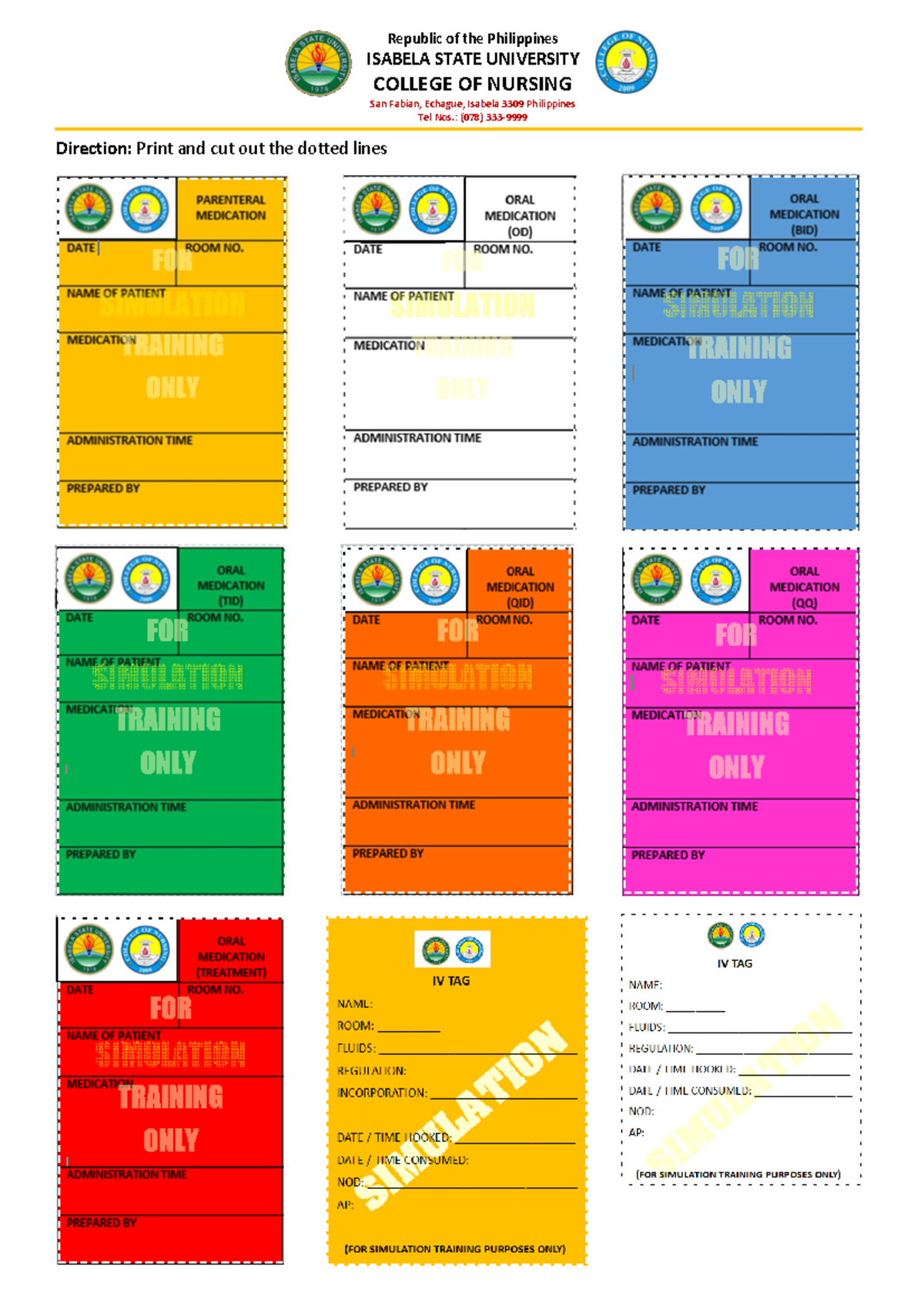 Medication Cards and IV Tags - BS Nursing - Republic of the Philippines ...