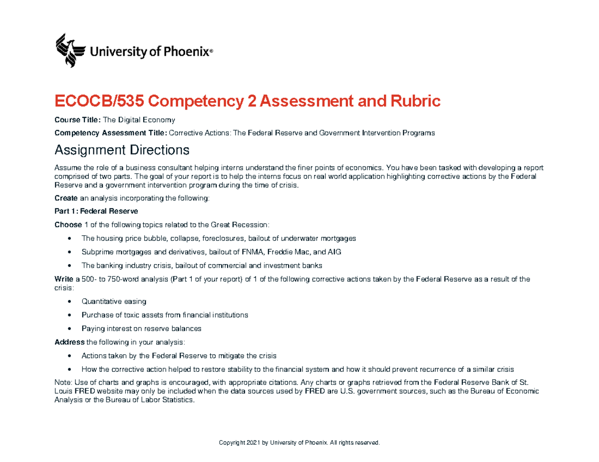 ECOCB/535 Final Exam: Federal Reserve & Gov Intervention Analysis - Studocu