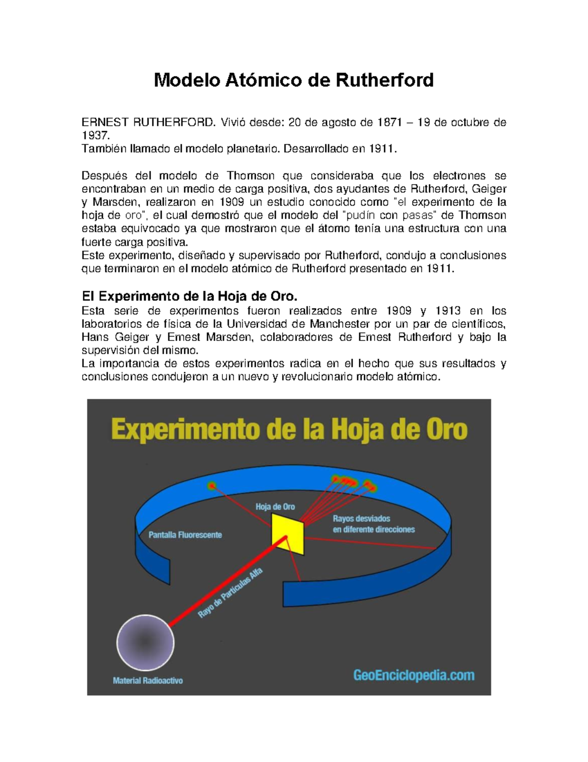 Experimento Del Modelo Atómico De Rutherford No Início Do Século
