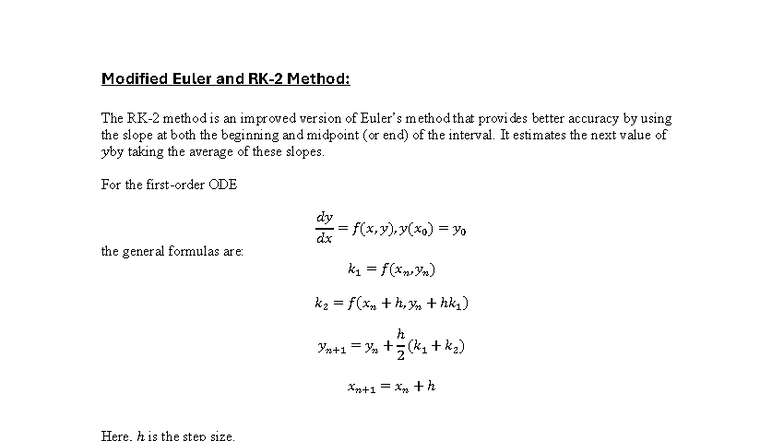 Modified Euler Method for ODEs: Accuracy & Plotting (NA RK) - Studocu