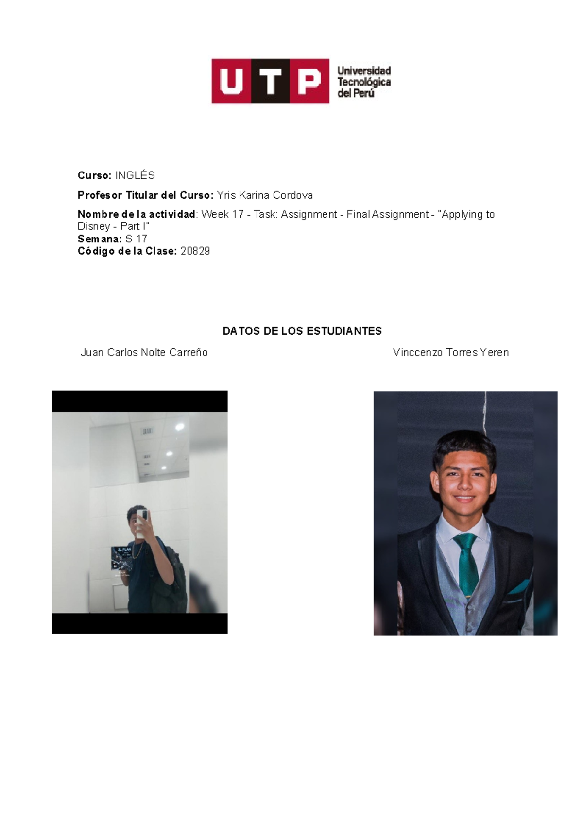 INGLÉS 20829: Week 17 Final Assignment - Applying to Disney Part I ...