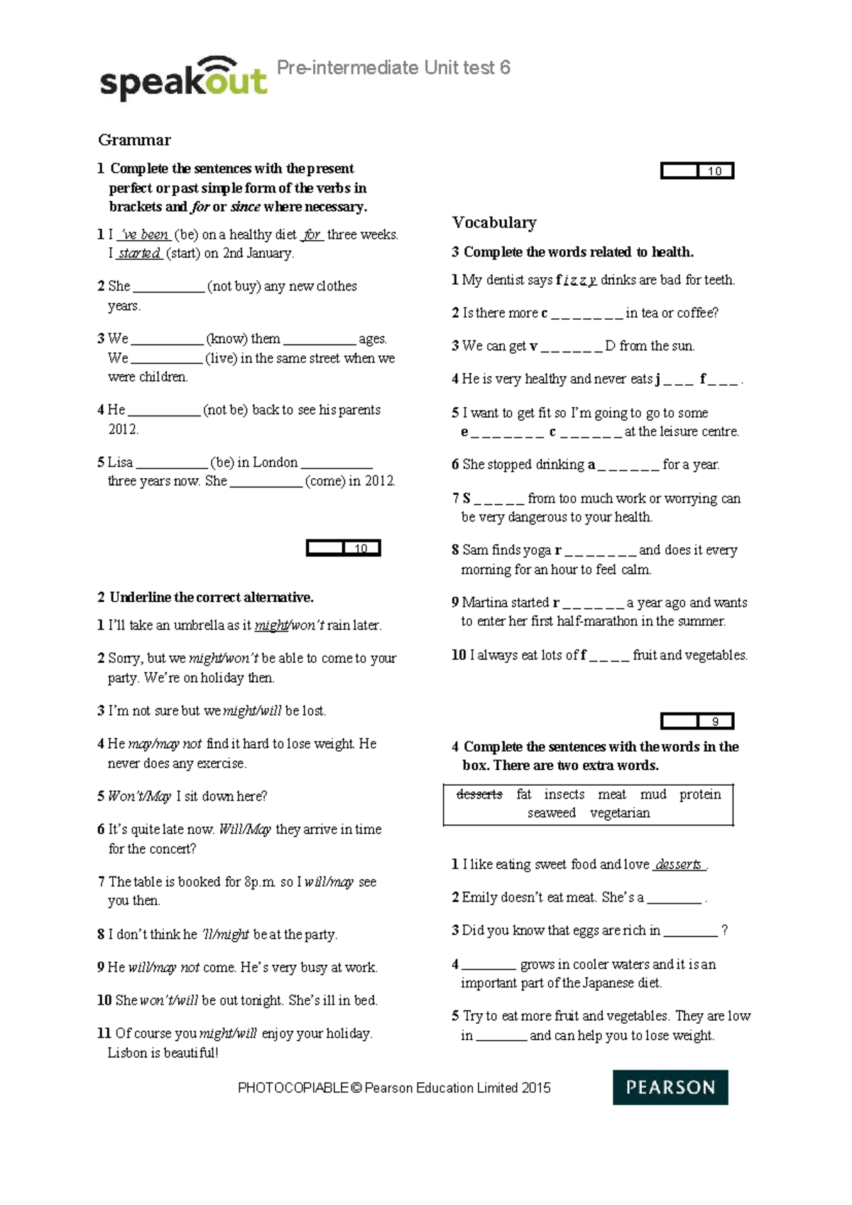 SO2nd Ed PI Unit test 6 - notas de la materia - Pre-intermediate Unit ...
