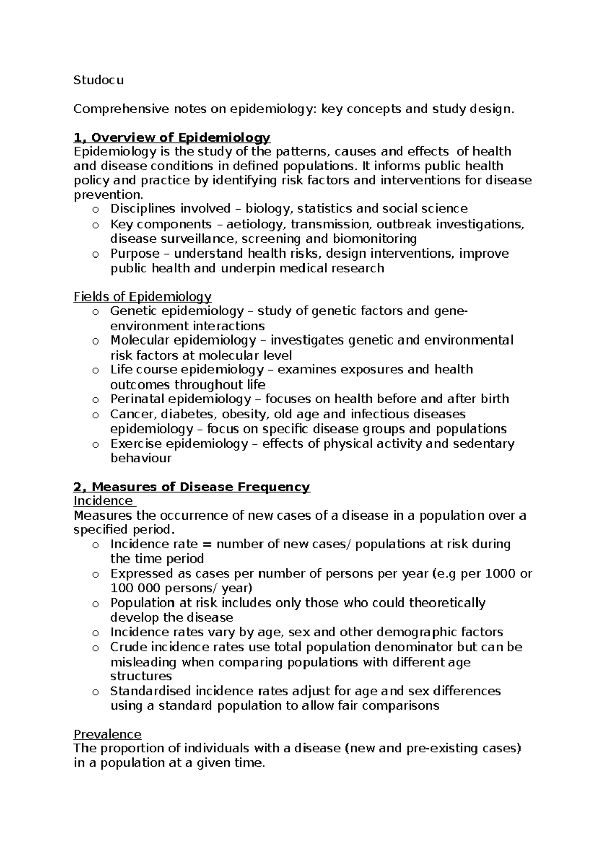 Studocu Epidemiology Lecture Notes: Key Concepts & Study Design - Studocu